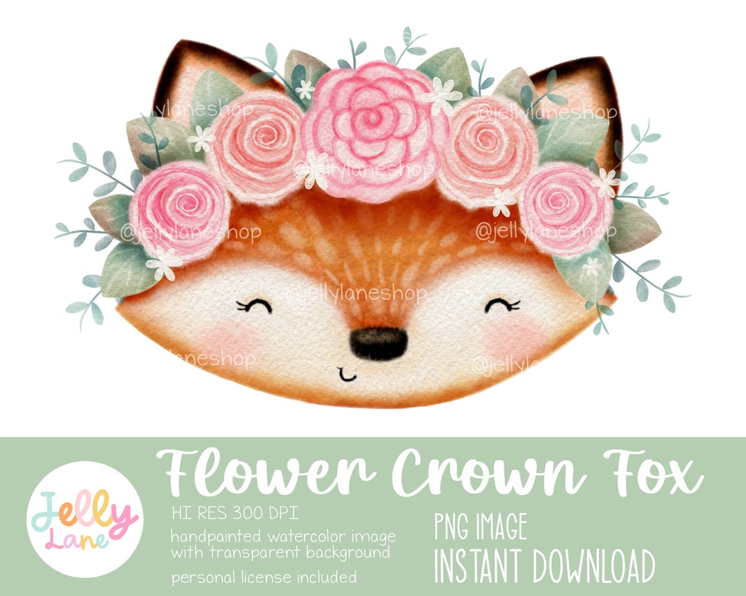 Fox Face With Flower Crown Png, Woodland Fox Clipart, Girl Fox ...
