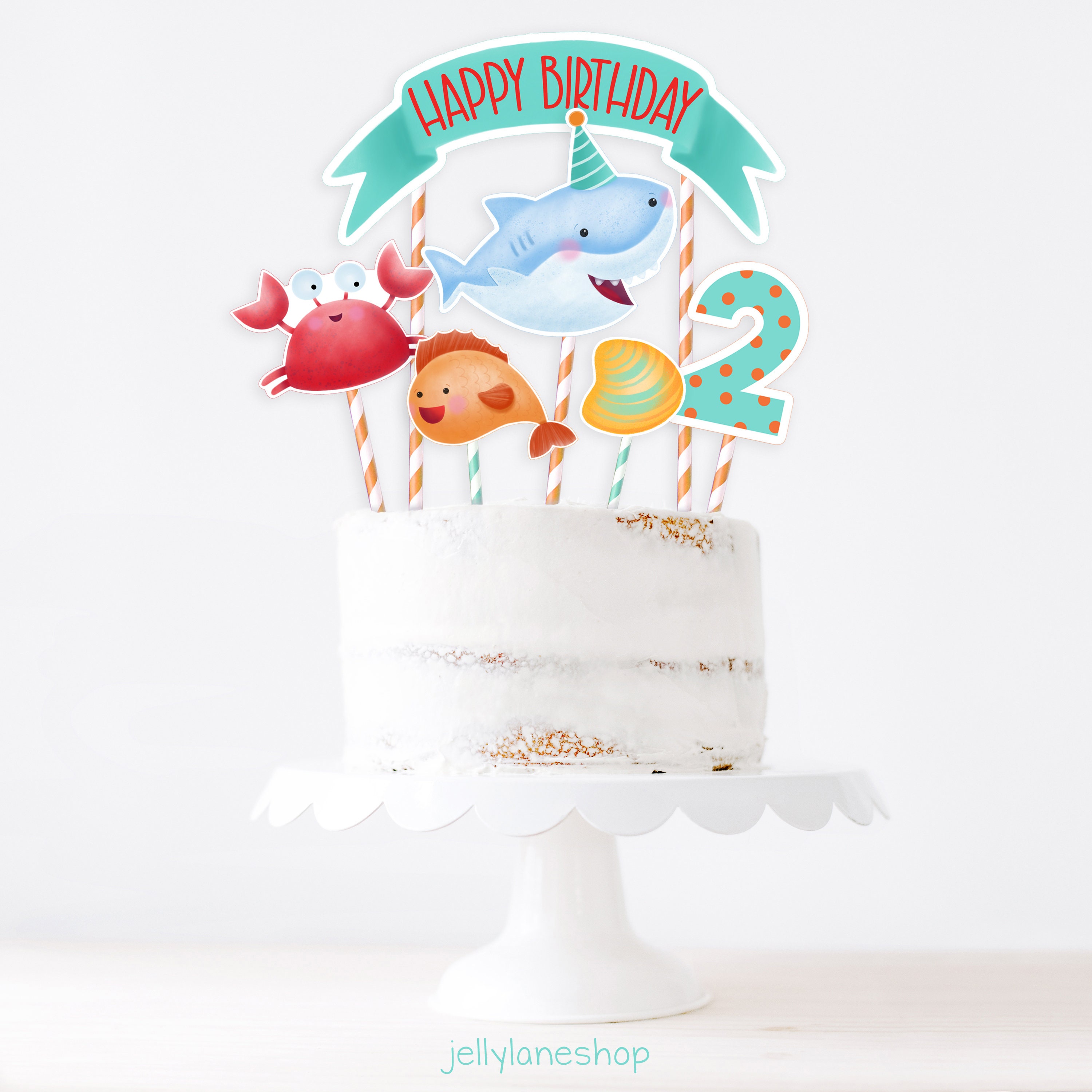 Printable Shark Cake Topper, Under the Sea Birthday, Cute Shark Cake ...