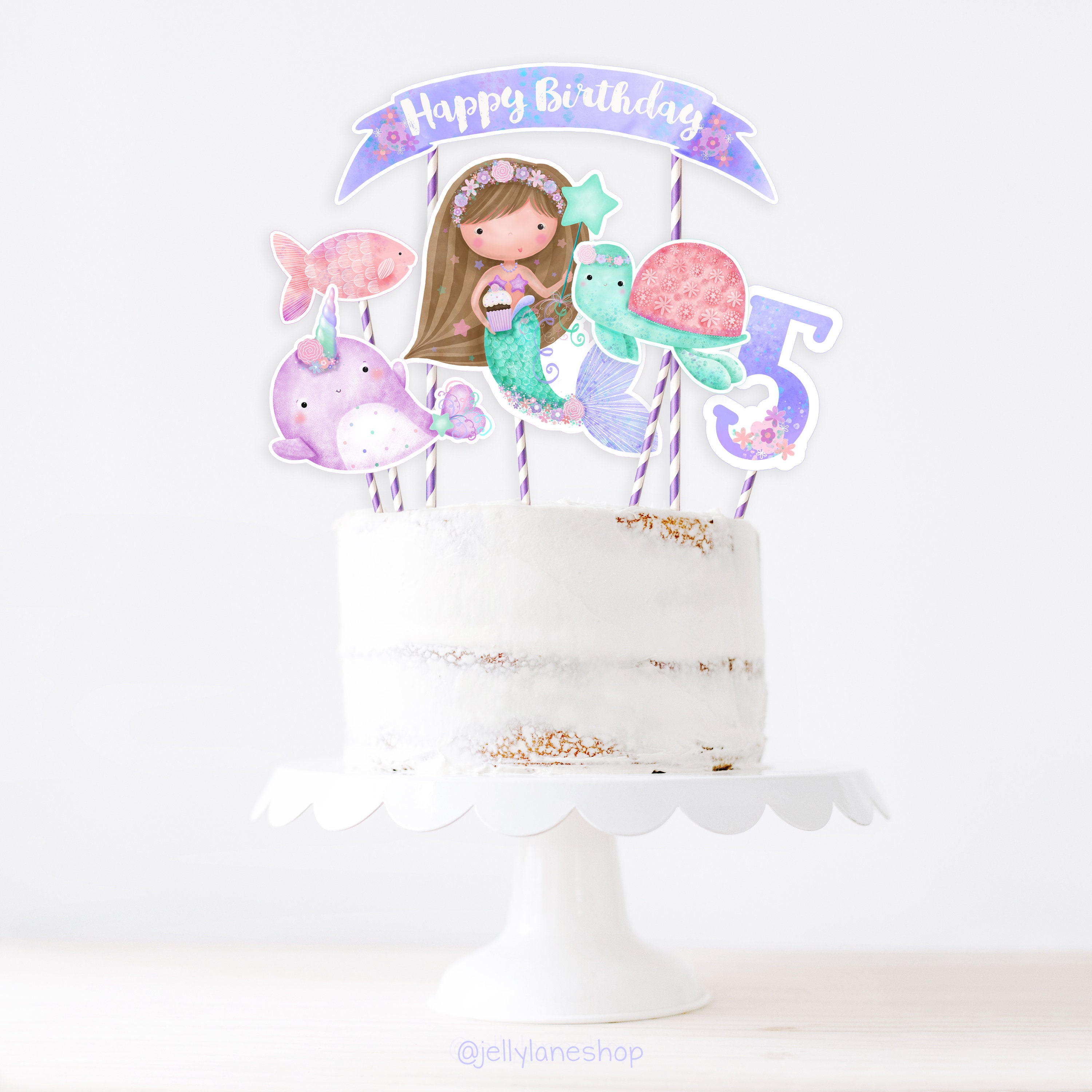 Printable Mermaid Cake Topper, Under the Sea Birthday, DIY Cake Topper ...