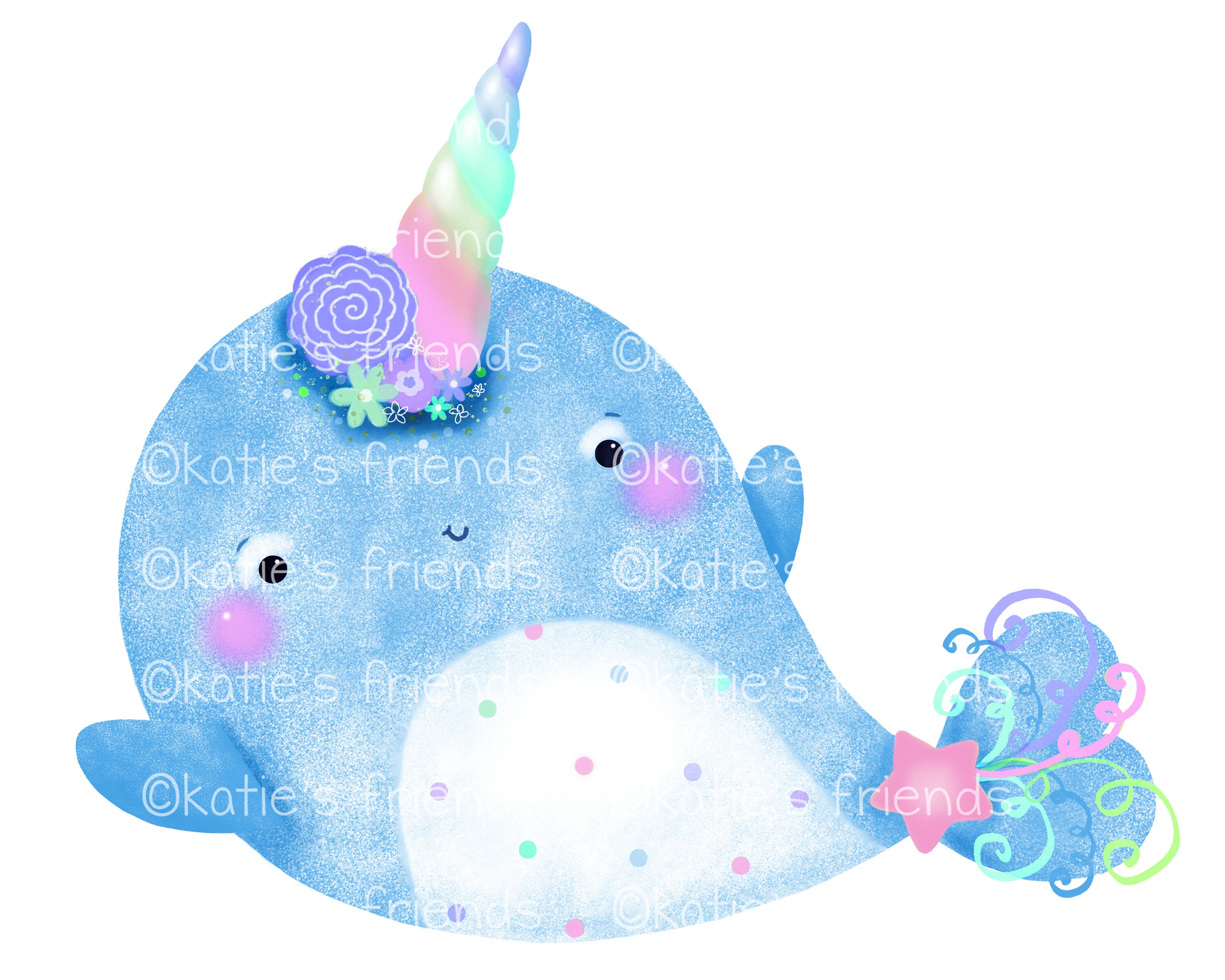 Rainbow Narwhal Clipart Cute Narwhal Illustrations | Etsy