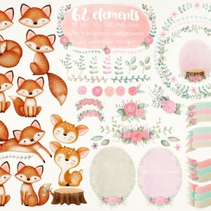 Woodland Fox Clipart, Watercolor Woodland Clipart, Hand Painted Fox Art ...