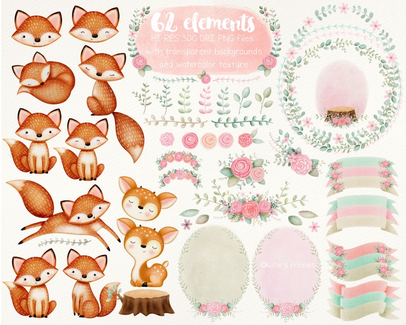 Woodland Fox Clipart Watercolor Woodland Clipart Hand - Etsy España