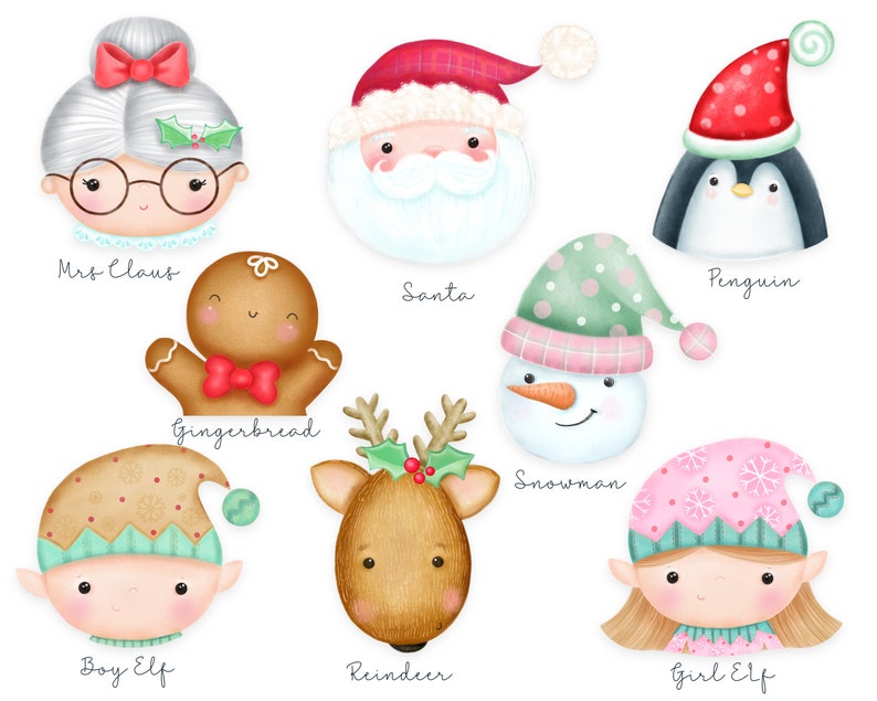 Santa and Friends Clipart, Christmas Characters Clipart, Santa Face PNG ...