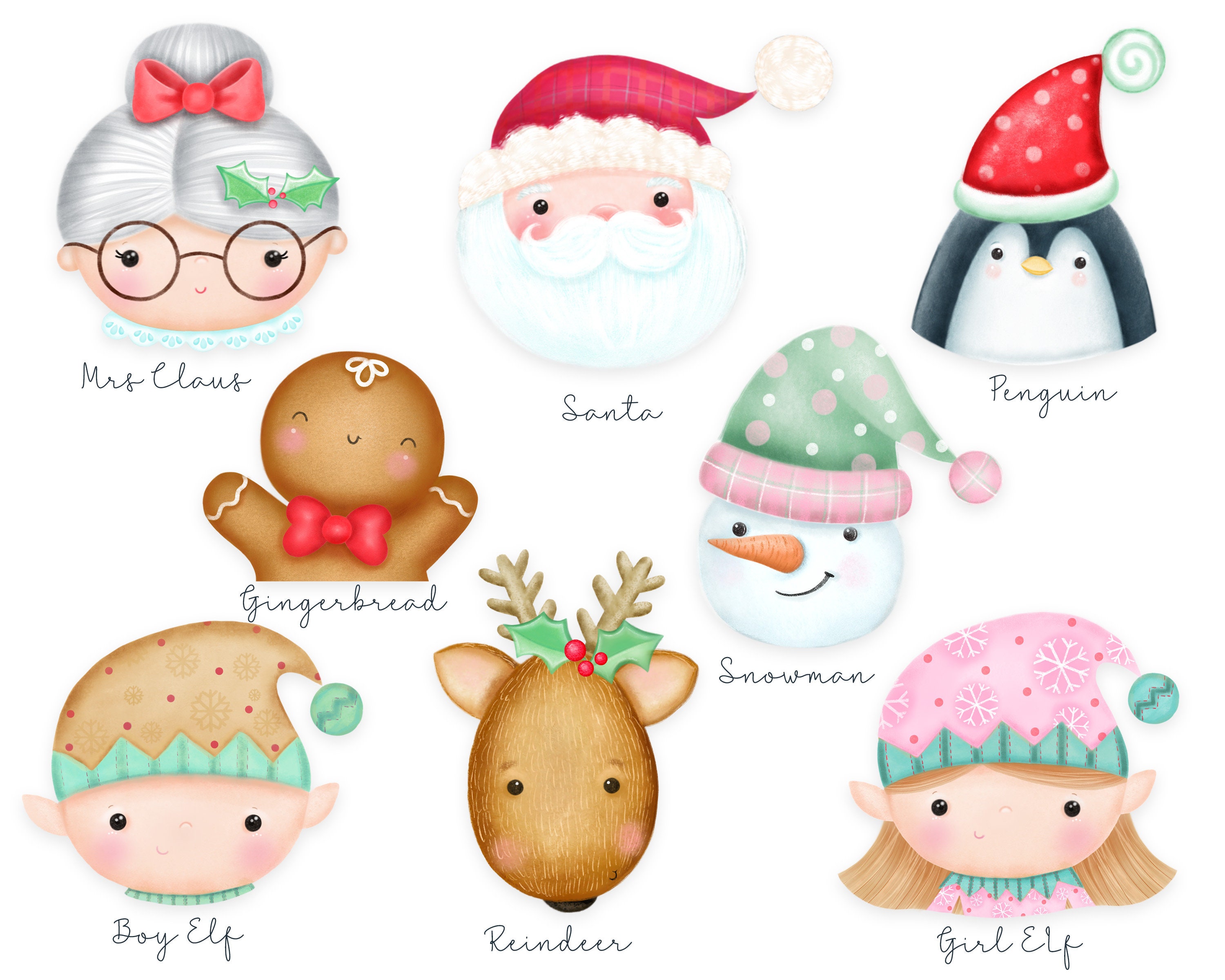 Santa and Friends Clipart, Christmas Characters Clipart, Santa Face PNG ...