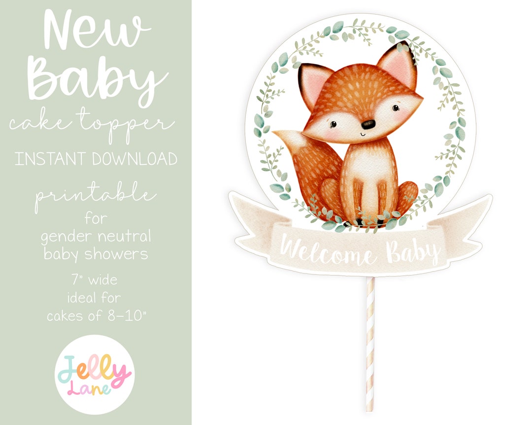 Printable Fox Cake Topper, Gender Neutral Baby Shower, Woodland Cake ...