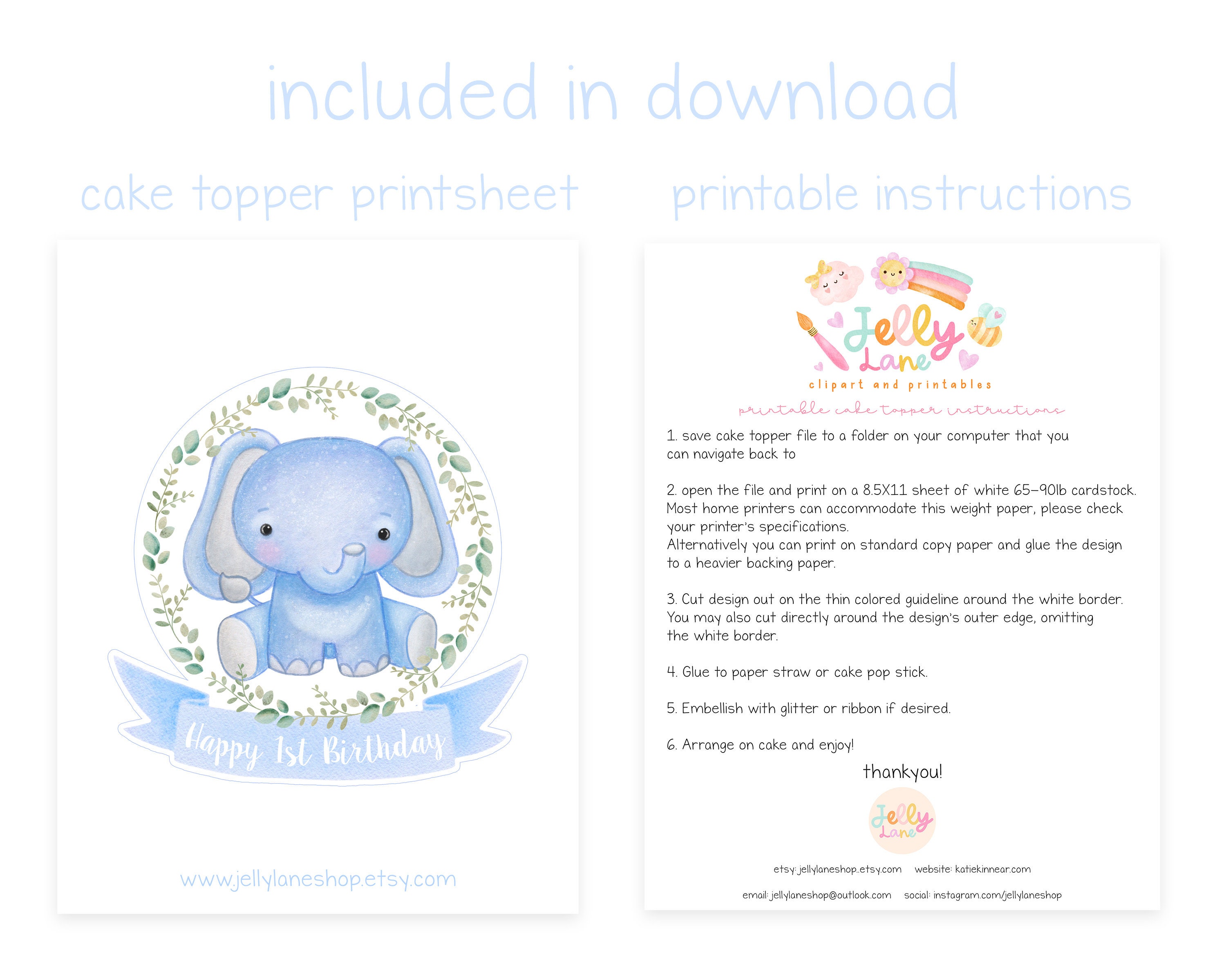 Printable Baby Elephant Cake Topper Baby Safari Animals 1st - Etsy