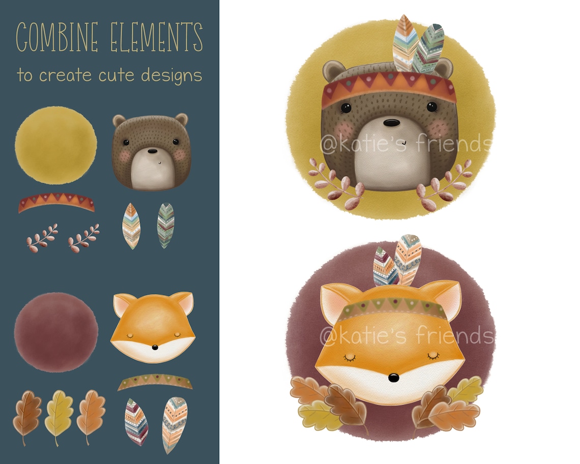 Woodland Animals Thanksgiving Clipart Cute Autumn - Etsy