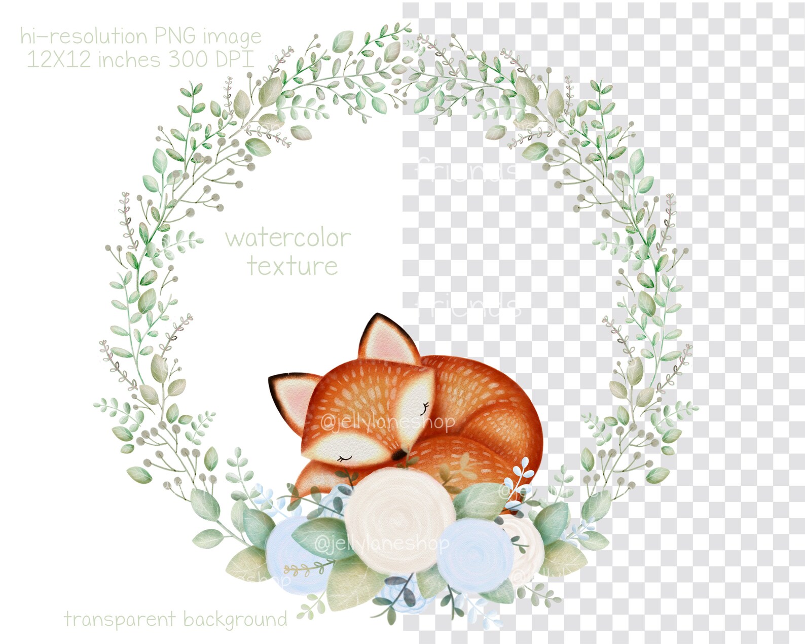 Woodland Fox Wreath PNG, Woodland Baby Shower Sublimation, Watercolor ...