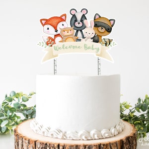 Printable Woodland Animals Cake Topper, Gender Neutral Baby Shower ...