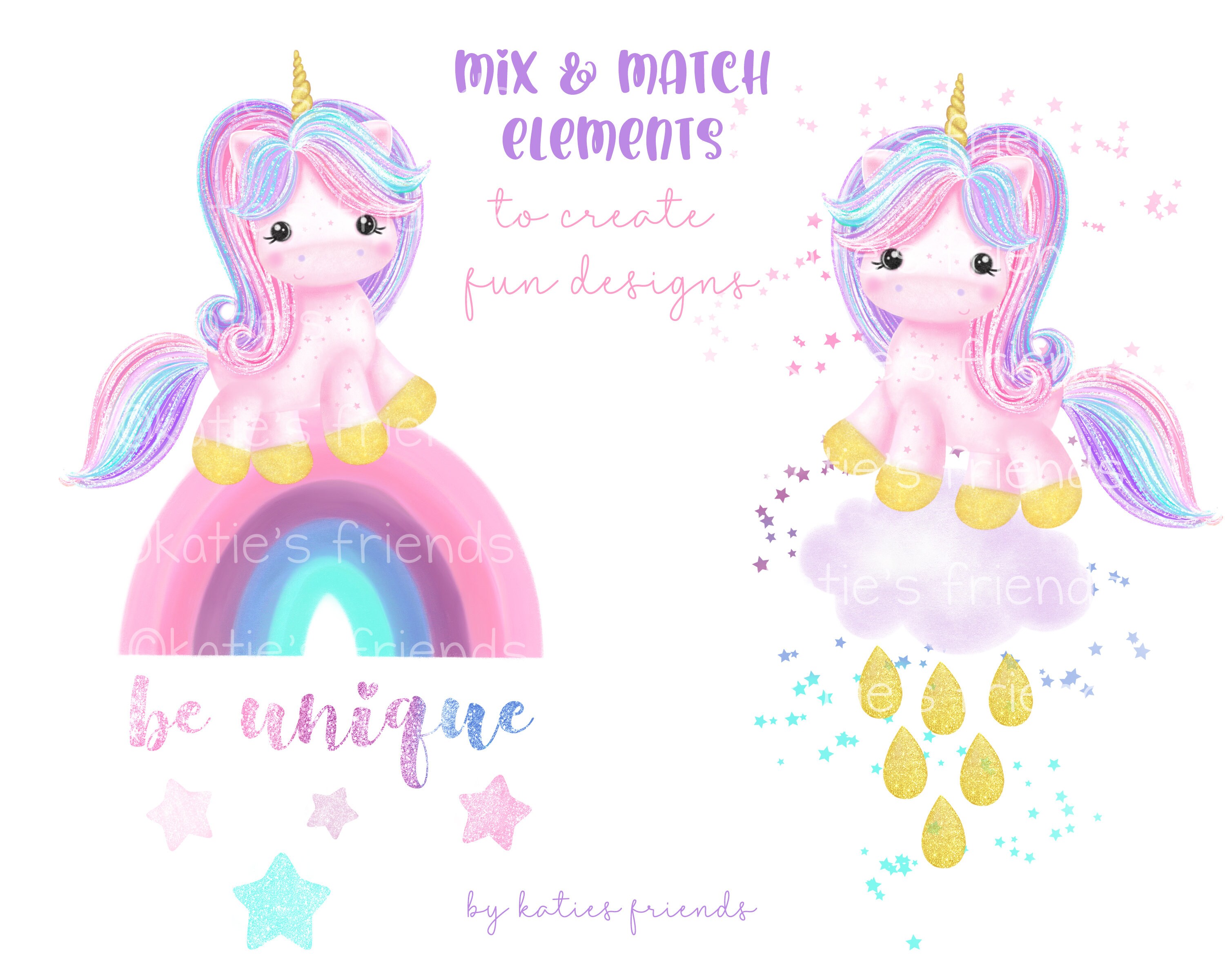 Rainbow Unicorn Clipart Watercolor Unicorns and Rainbows - Etsy