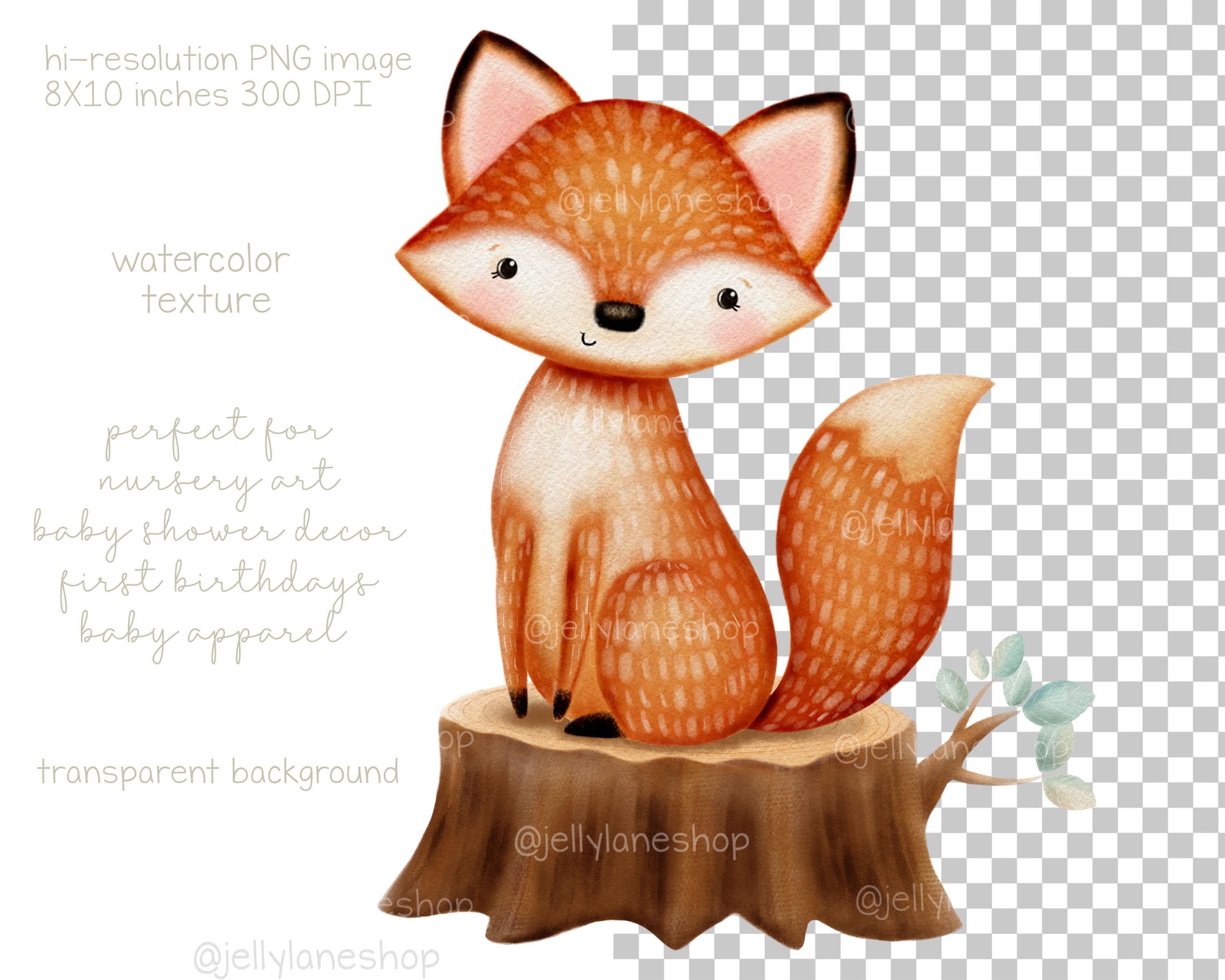 Woodland Watercolor Fox Png, Woodland Nursery Clipart, Fox Sublimation ...