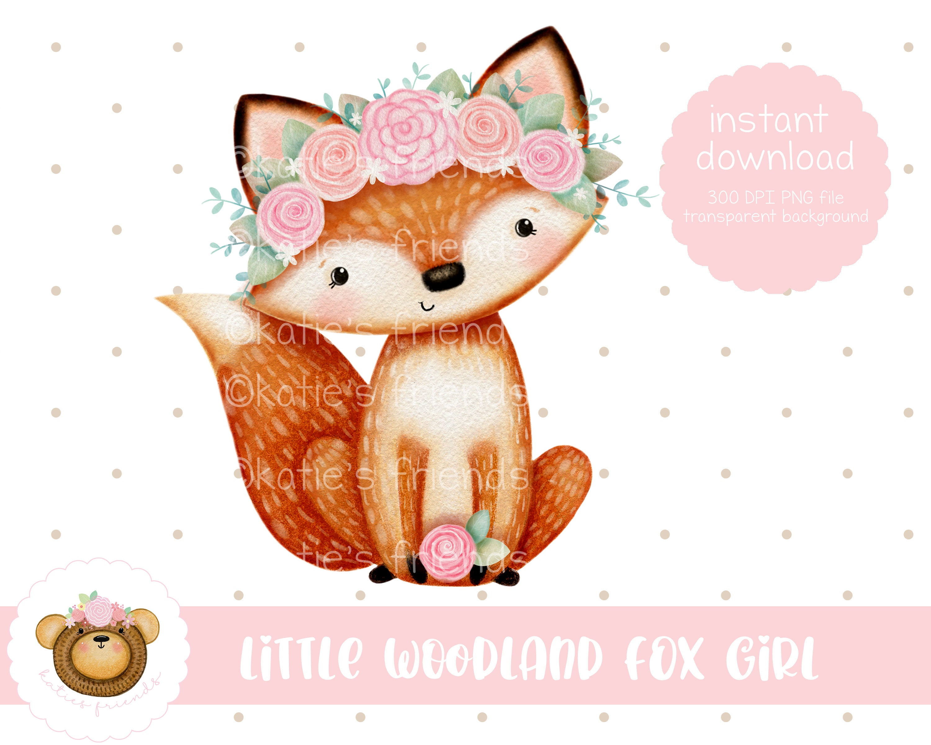 Woodland Fox PNG Cute Fox Girl Clipart Fox Sublimation - Etsy