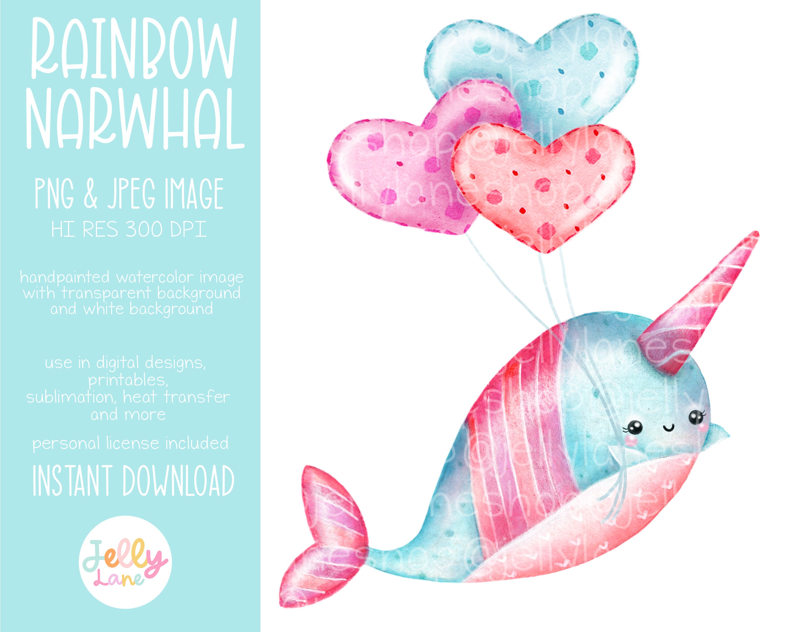 Rainbow Narwhal Png, Cute Narwhal Clipart, Narwhal Sublimation Design ...