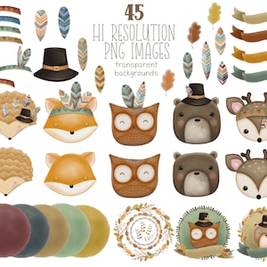 Woodland Animals Thanksgiving Clipart, Cute Autumn Thanksgiving Clipart ...