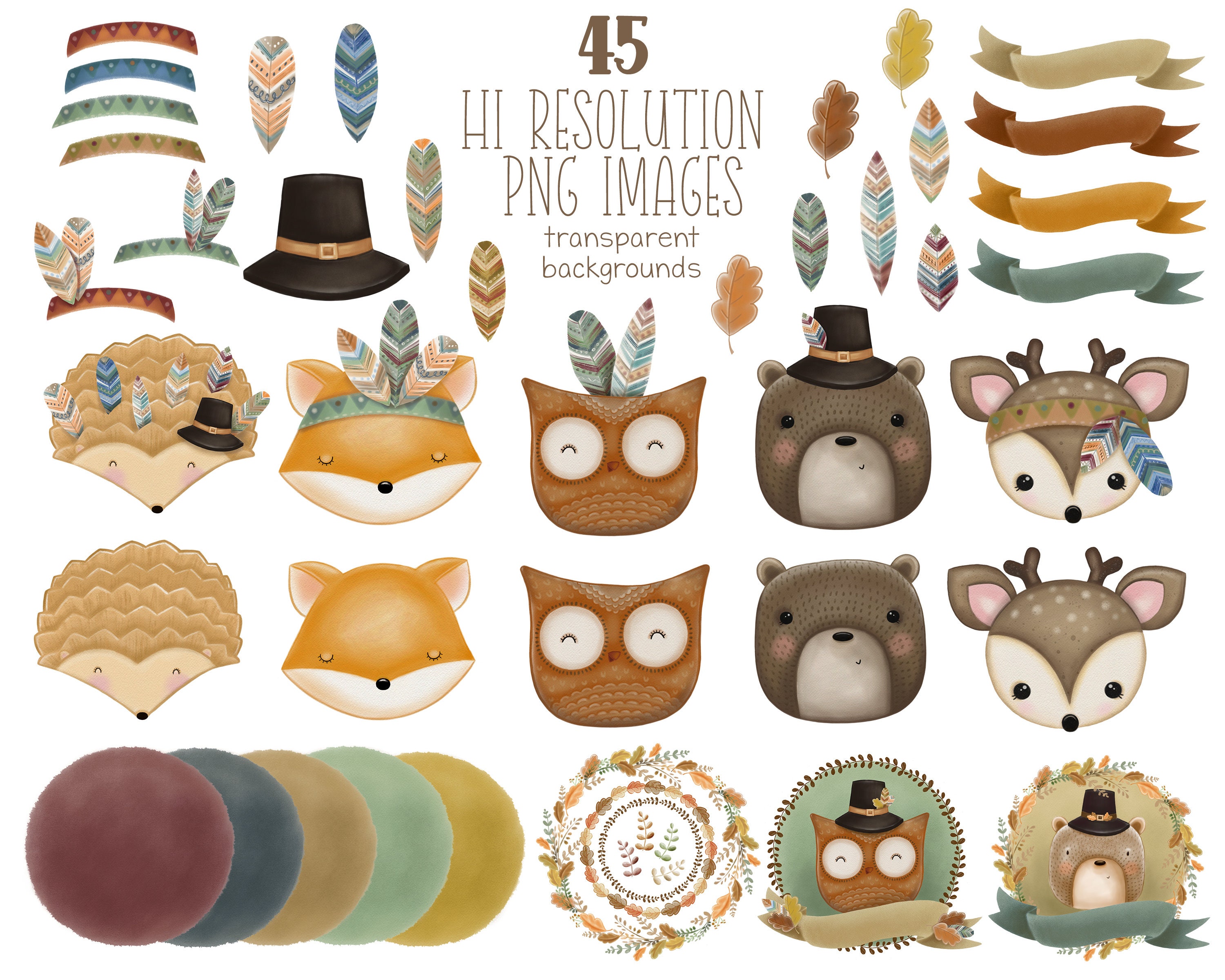 Woodland Animals Thanksgiving Clipart, Cute Autumn Thanksgiving Clipart ...