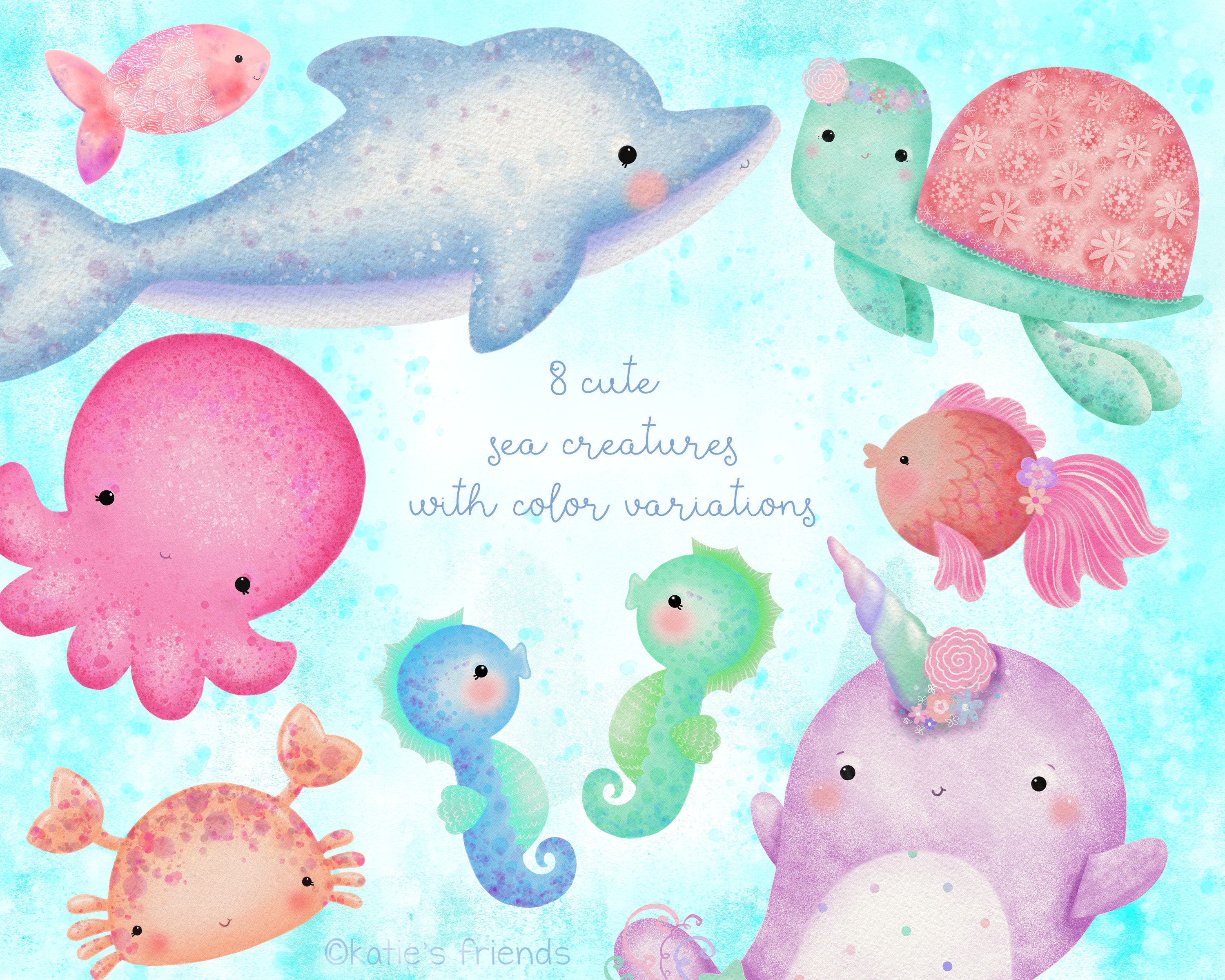 Mermaid Clipart Under the Sea Clipart Set Watercolor - Etsy
