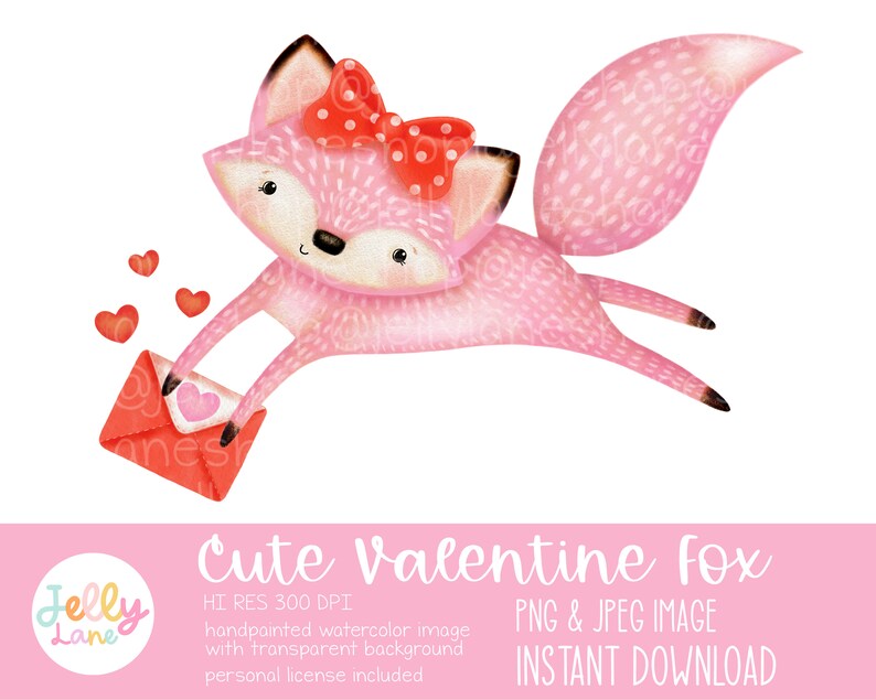 Pink Fox Png, Cute Valentines Clipart, Valentine Sublimation Design ...