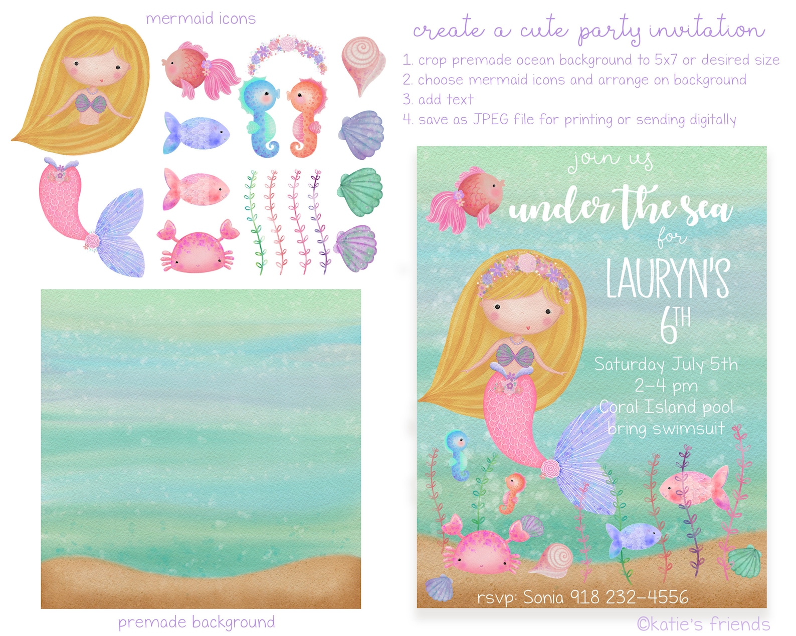 Mermaid Clipart, Under the Sea Clipart Set, Watercolor Mermaids ...