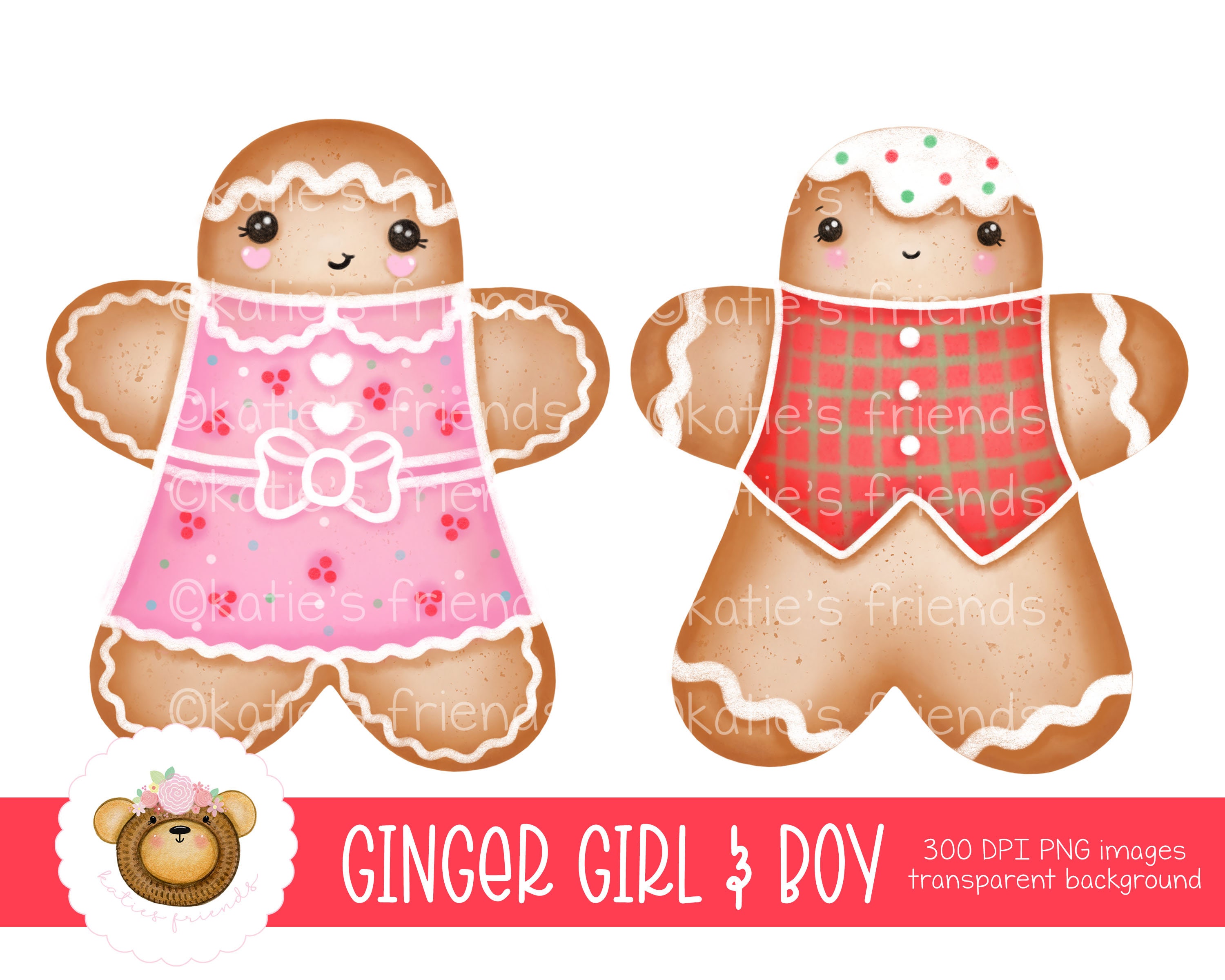 Gingerbread Boy Clipart Gingerbread Girl Clipart Christmas | Etsy
