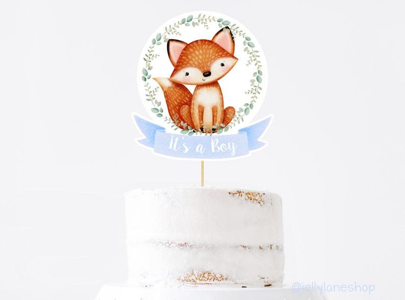 Printable Fox Cake Topper, Woodland Baby Shower, Woodland Fox Cake ...