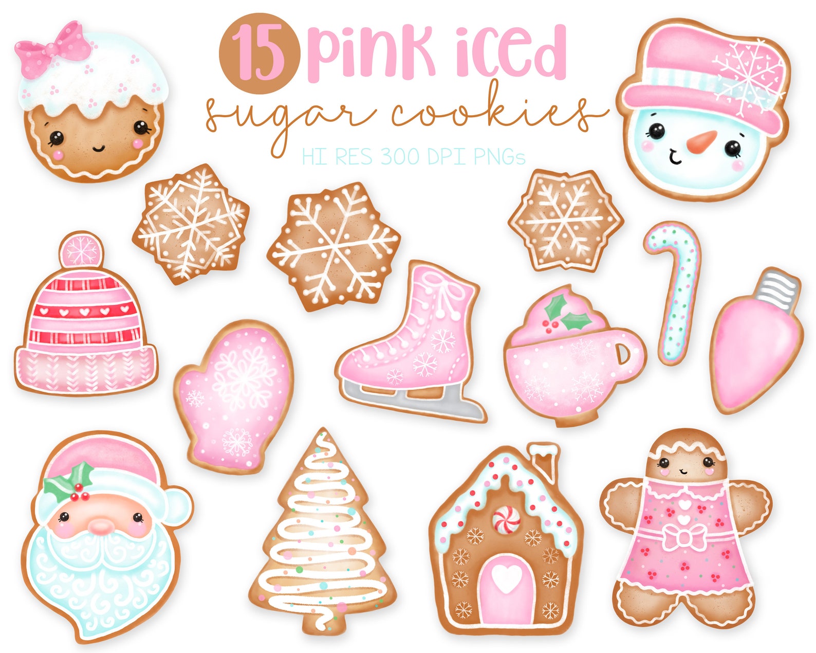 Pink Christmas Cookie Clipart, Pink Santa Cookie PNG, Watercolor Cookie ...
