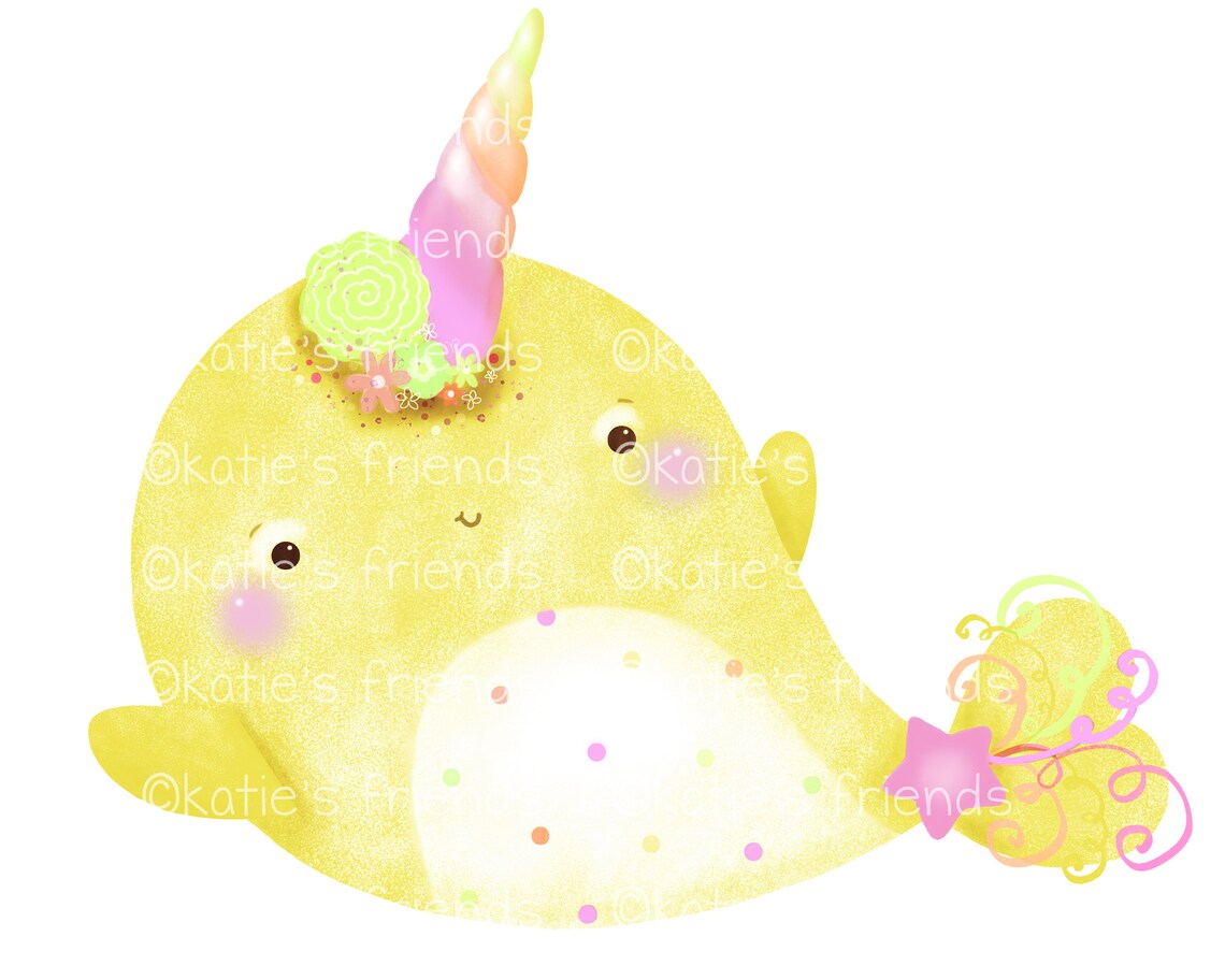 Rainbow Narwhal Clipart Cute Narwhal Illustrations | Etsy