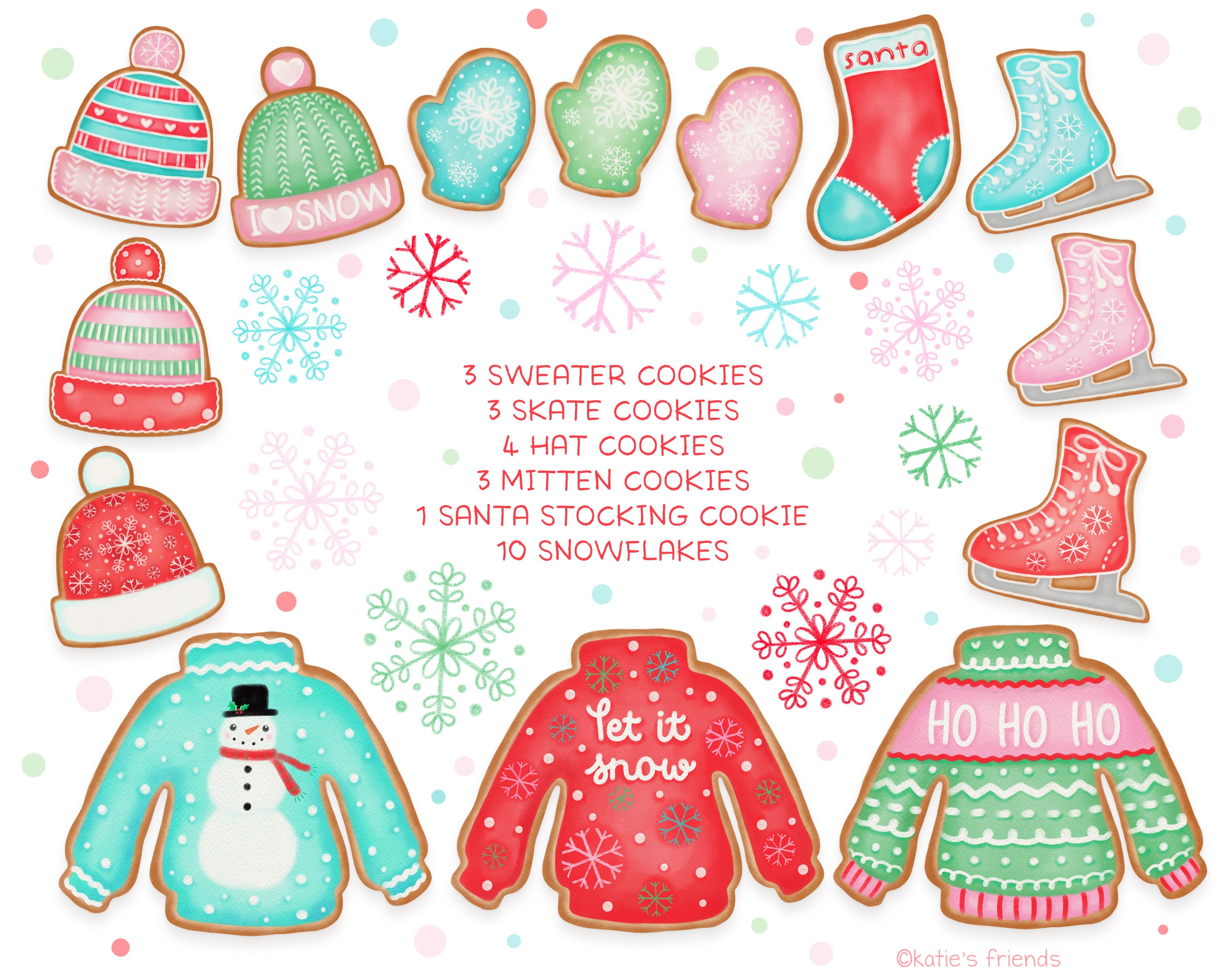 Christmas Cookie Clipart, Gingerbread Cookies, Hand Drawn Holiday ...