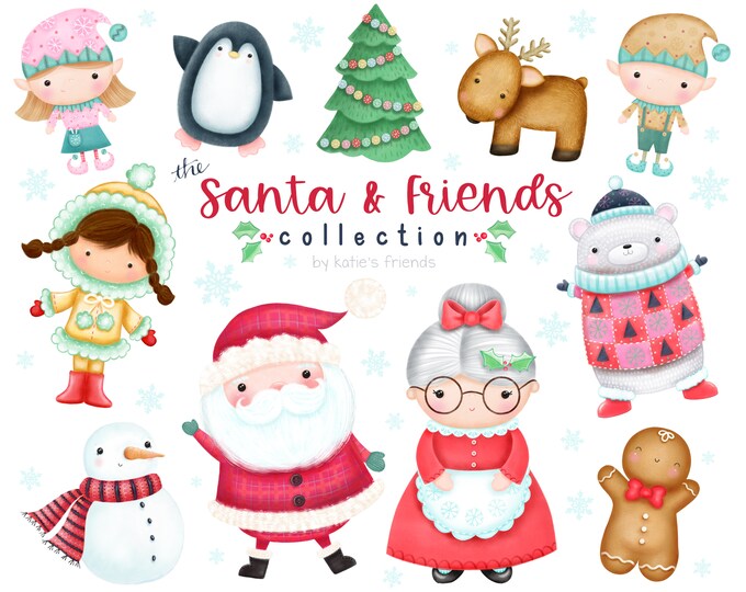 Santa and Friends Clipart, Christmas Characters, Santa and Mrs Claus ...