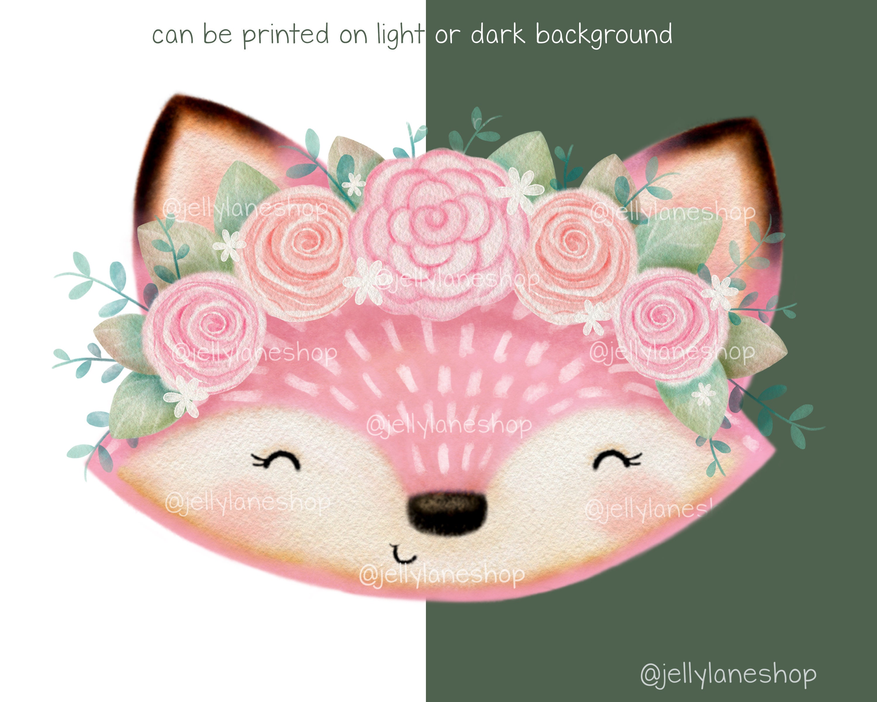 Fox Face With Flower Crown Png, Pink Fox Clipart, Girl Fox Sublimation ...