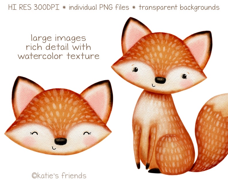 Woodland Fox Clipart, Watercolor Foxes, Hand Painted Fox Art, Cute Fox ...