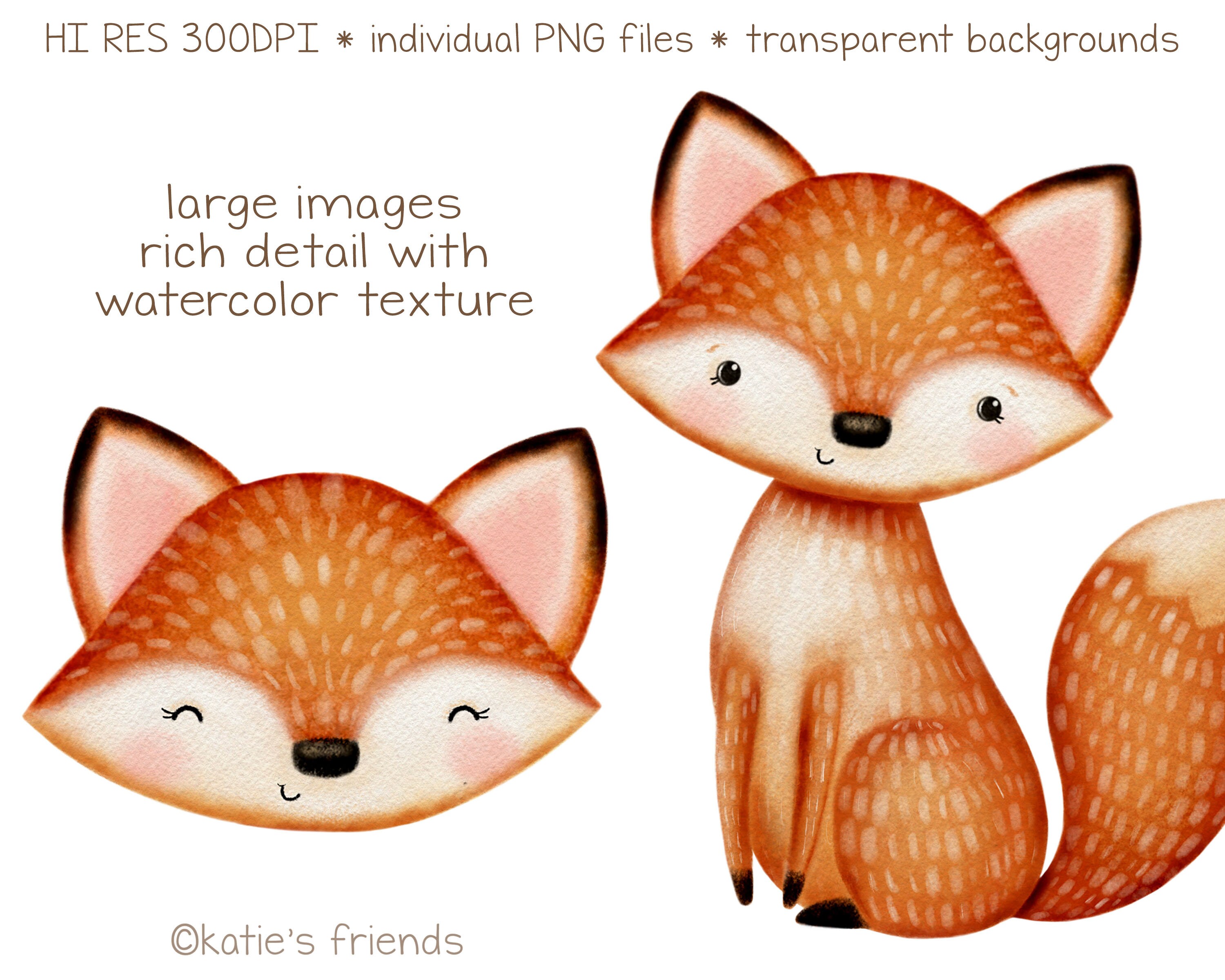 Woodland Fox Clipart, Watercolor Foxes, Hand Painted Fox Art, Cute Fox ...