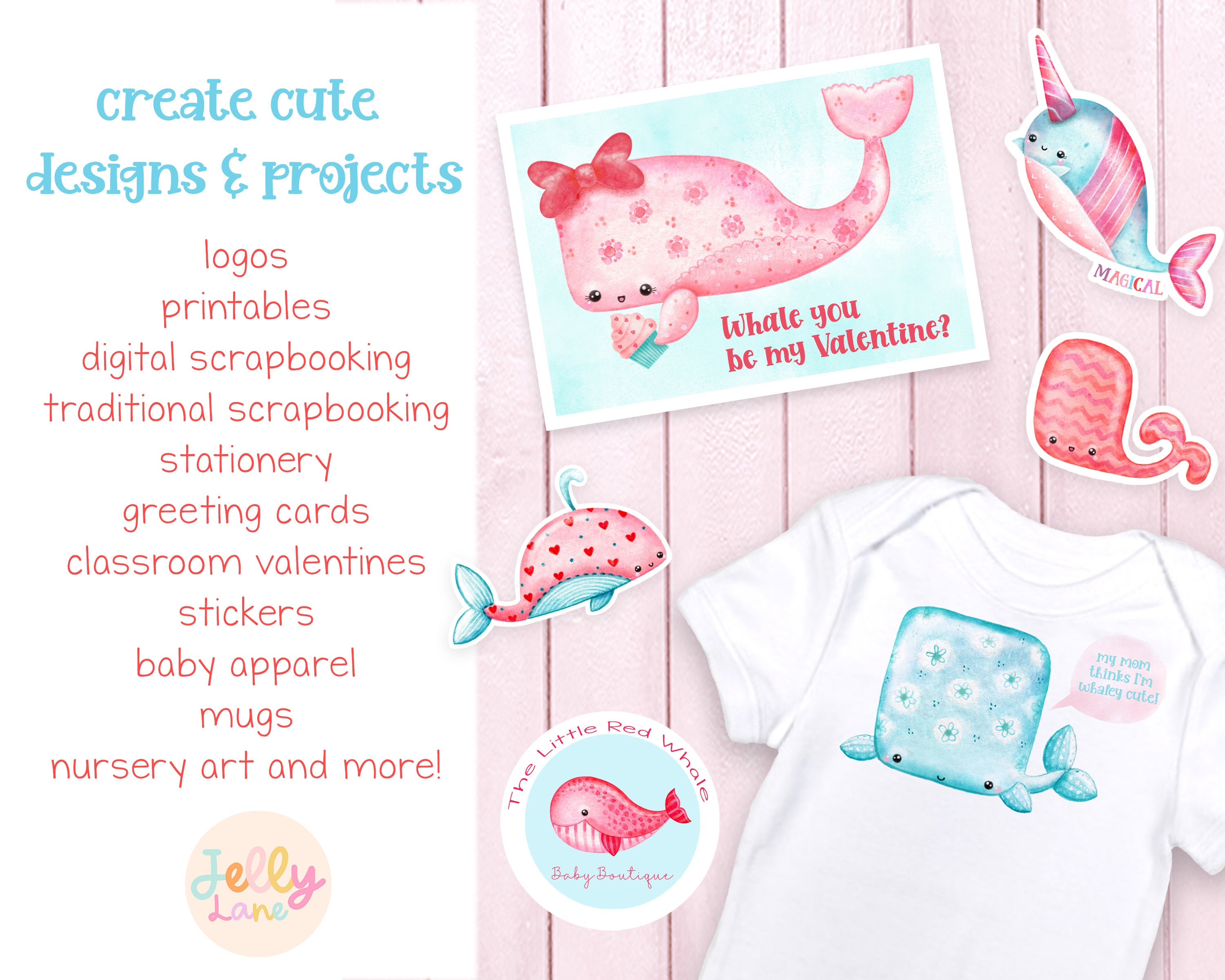 Watercolor Whale Clipart, Valentine Whales Clipart, Printable Whale PNG ...