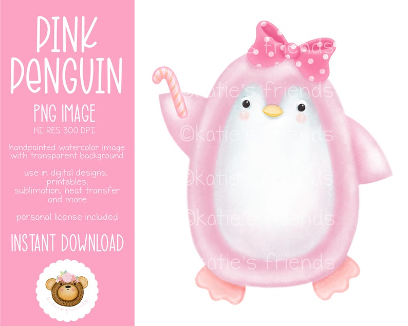 Pink Penguin Clipart, Cute Penguin PNG, Penguin Sublimation Design for ...