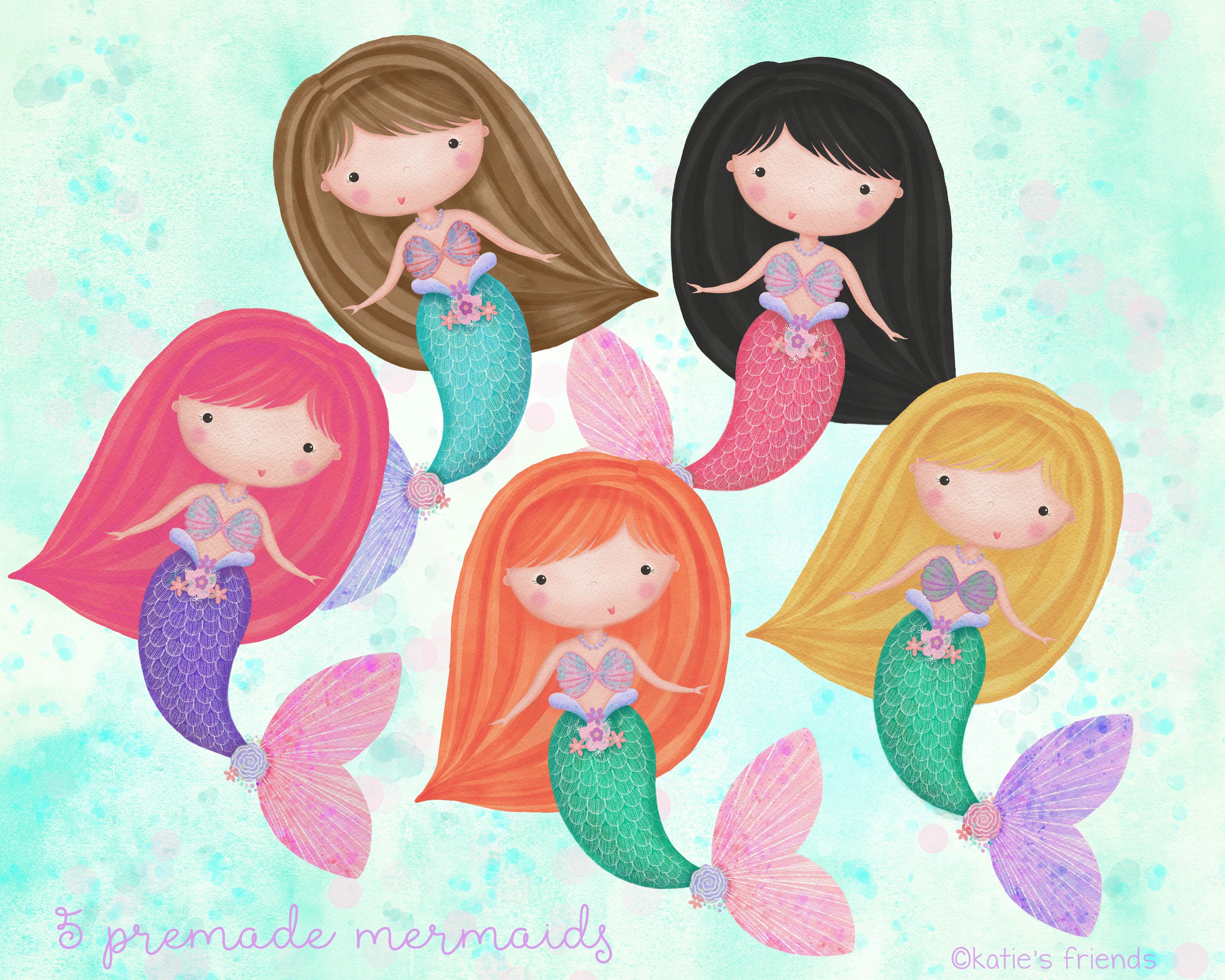 Mermaid Clipart Under the Sea Clipart Set Watercolor - Etsy