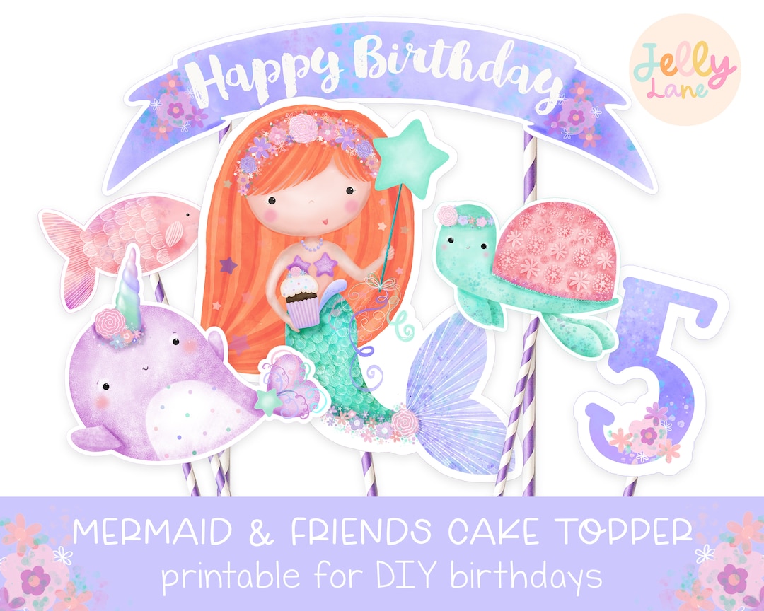 Printable Mermaid Cake Topper, Under the Sea Birthday, DIY Cake Topper ...