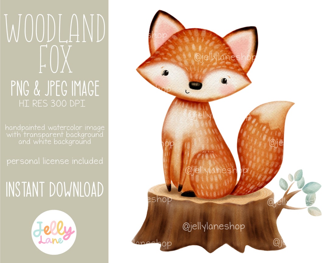 Woodland Watercolor Fox Png, Woodland Nursery Clipart, Fox Sublimation ...