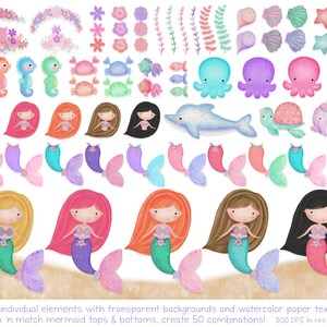 Mermaid Clipart, Under the Sea Clipart Set, Watercolor Mermaids ...