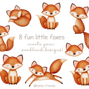 Woodland Fox Clipart, Watercolor Foxes, Hand Painted Fox Art, Cute Fox ...