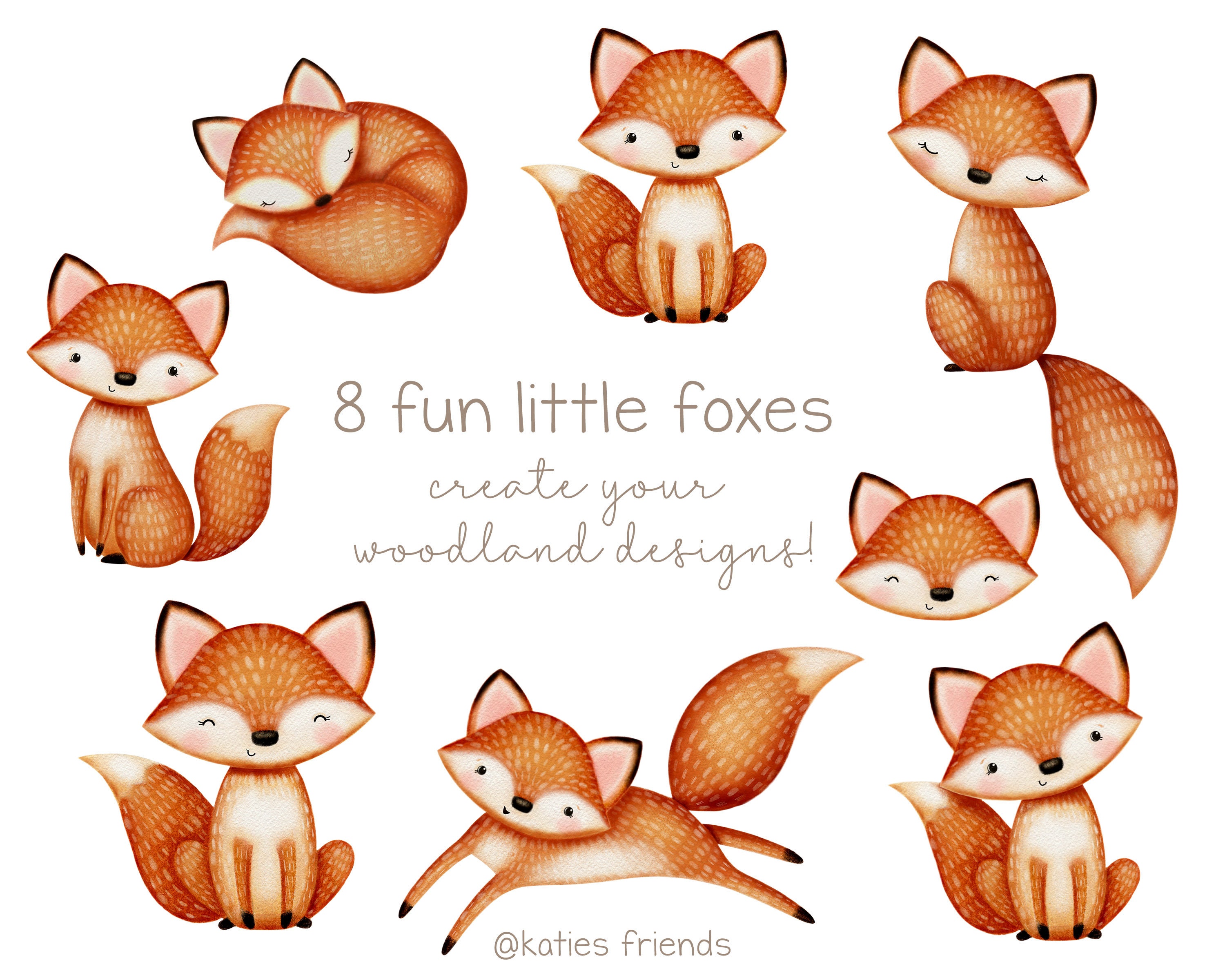 Woodland Fox Clipart, Watercolor Foxes, Hand Painted Fox Art, Cute Fox ...