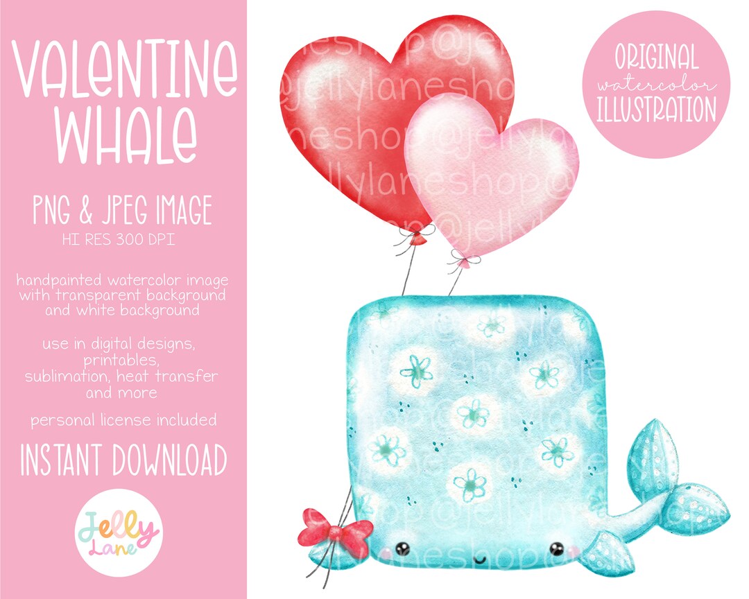 Valentine Whale Png, Cute Valentines Clipart, Whale Sublimation Design ...