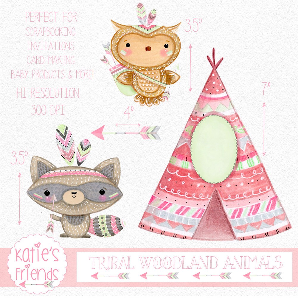 Woodland Animals Tribal Clipart Watercolor Forest Animals - Etsy