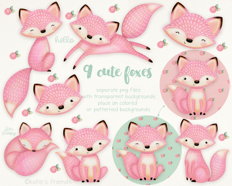 Pink Fox Clipart, Woodland Fox, Girly Fox Clipart, Girl Baby Shower ...