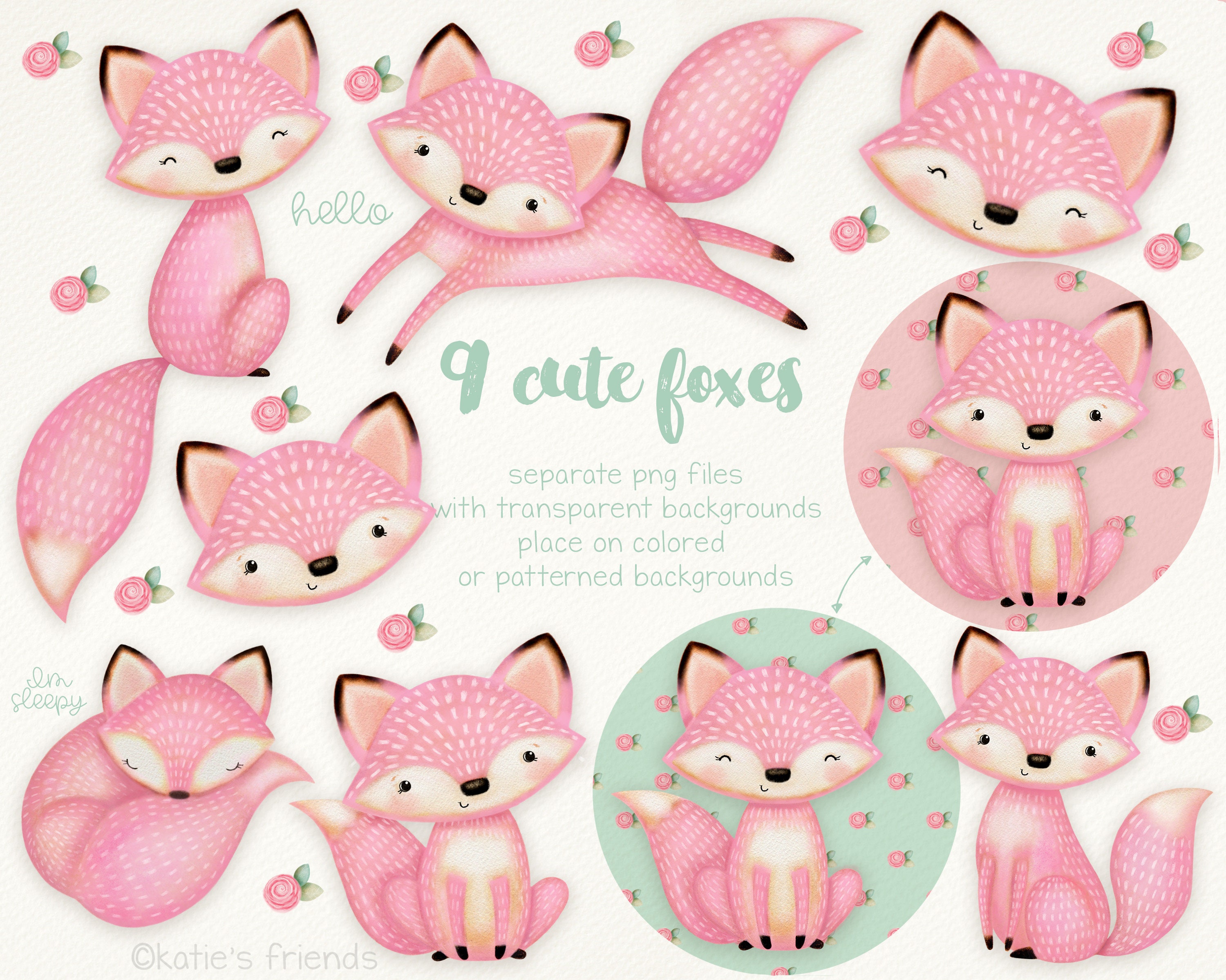 Pink Fox Clipart Woodland Fox Girly Fox Clipart Girl Baby - Etsy