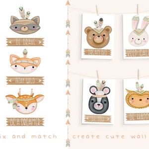 Woodland Animal Faces Clipart, Watercolor Animal Faces, Boho Nursery ...