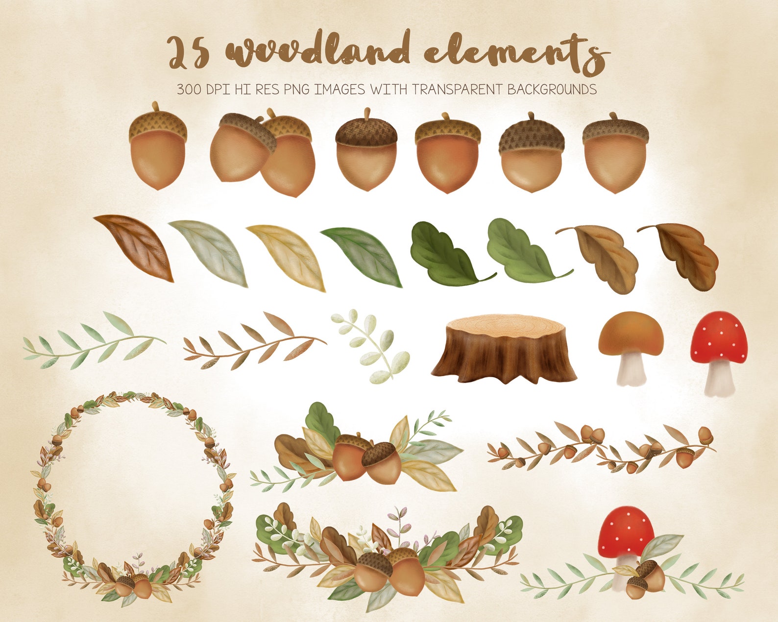 Acorn Clipart, Woodland Scenery Clipart, Autumn Leaves, Mushrooms ...