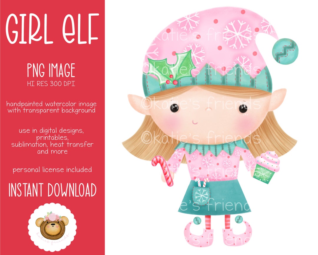 Pink Elf PNG, Girl Elf Sublimation Design, Watercolor Elf Clipart ...