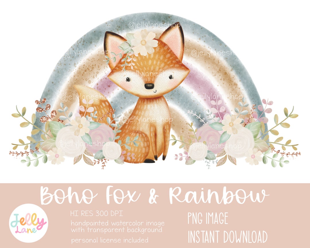 Boho Rainbow PNG, Woodland Fox Sublimation, Woodland Boho Baby Shower ...