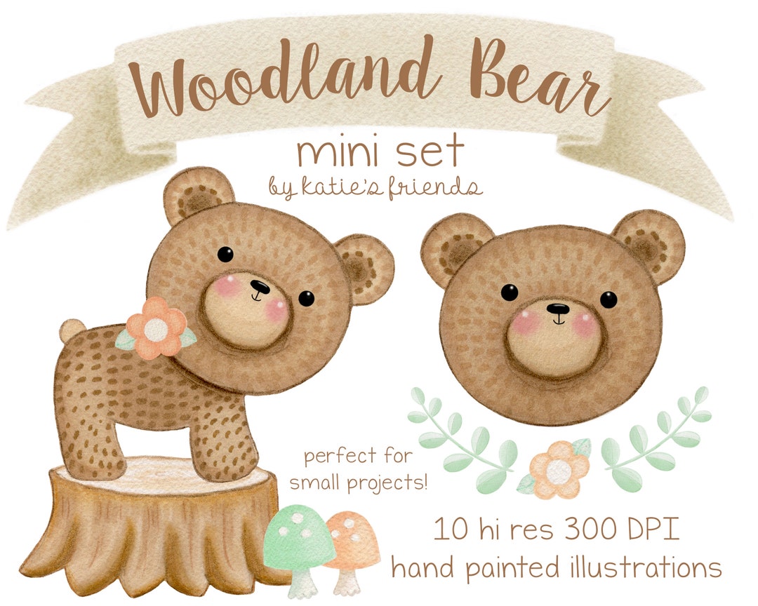 Woodland Bear Clipart, Woodland Animals Clipart, Woodland Nursery Art ...
