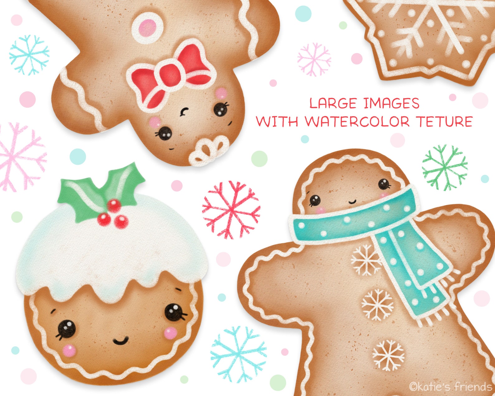 Christmas Cookie Clipart, Gingerbread Cookies, Hand Drawn Holiday ...