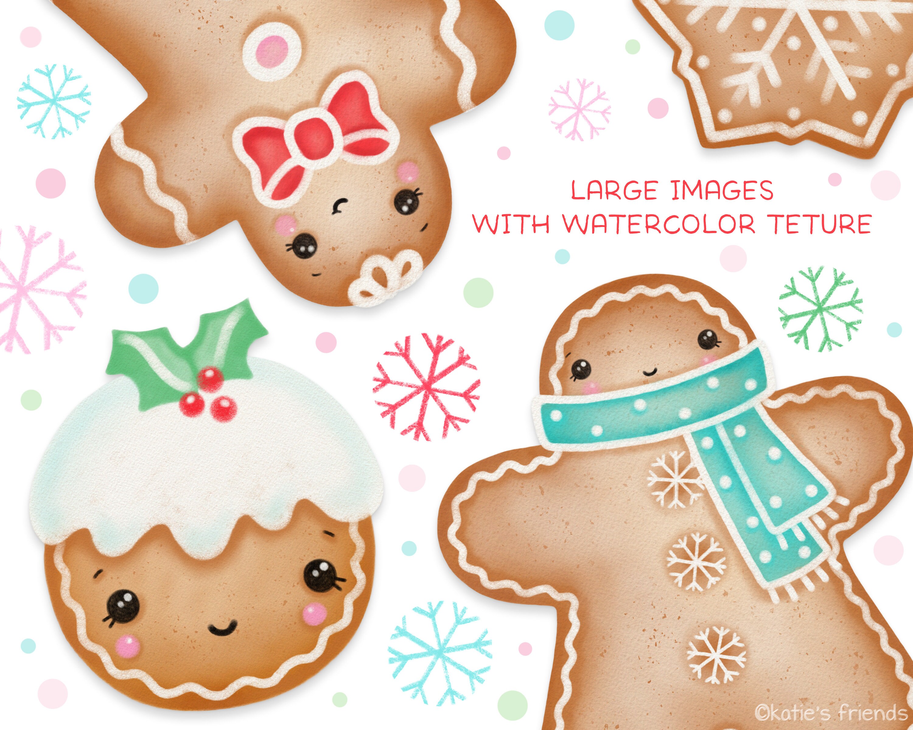 Christmas Cookie Clipart, Gingerbread Cookies, Hand Drawn Holiday ...